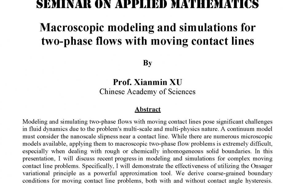 Department of Mathematics - Seminar on Applied Mathematics - Macroscopic modeling and ...